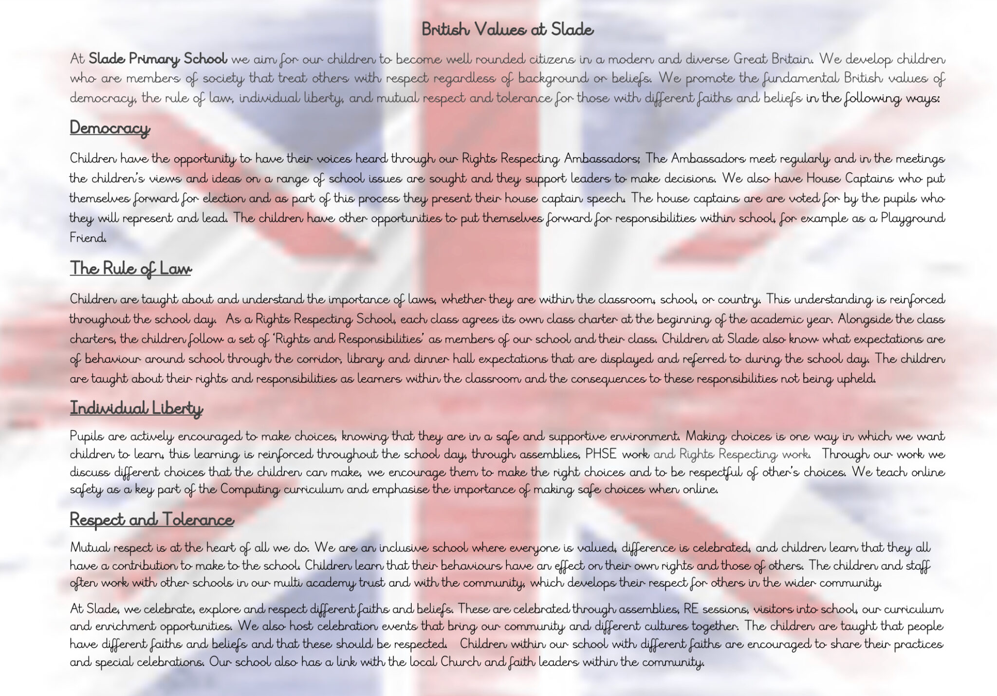 Fundamental British Values – Slade Primary School